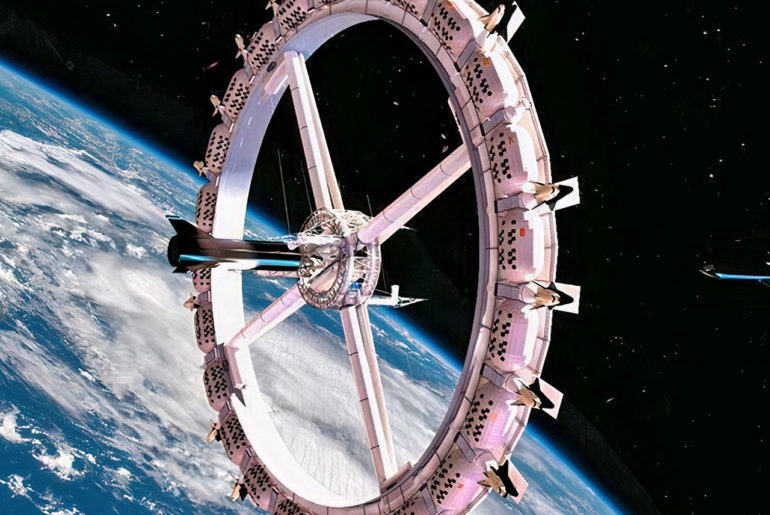 Orbital Assembly Corporation's Voyager Station Space Hotel with ... Orbital Assembly Corporation's Voyager Station Space Hotel with ...
