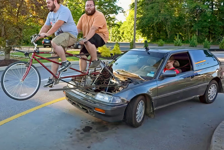 Custom Bicycle-Powered Honda Civic Might be the Strangest Ever - TechEBlog