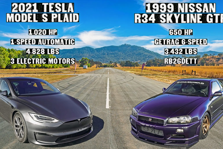 Tesla Model S Plaid Gets Pit Against R34 Nissan Skyline GT-R in Drag ...